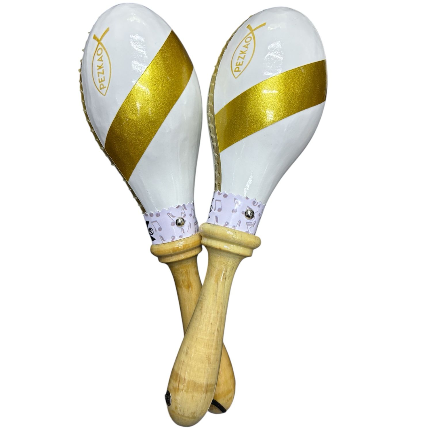 MARACAS DE CUERO NATURAL TONO PEZKAO COLOR BLANCO - Ferreyra Music